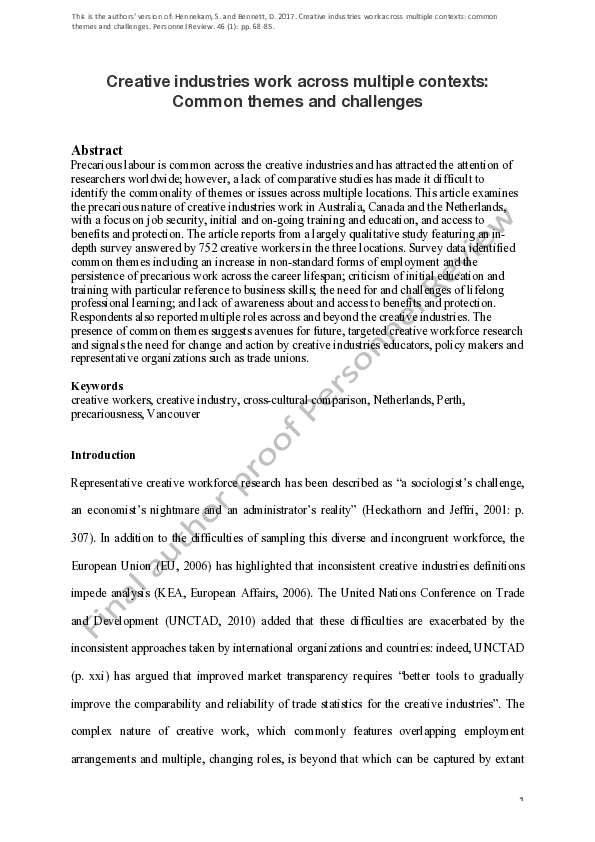 (PDF) Creative industries work across multiple contexts: common themes ...