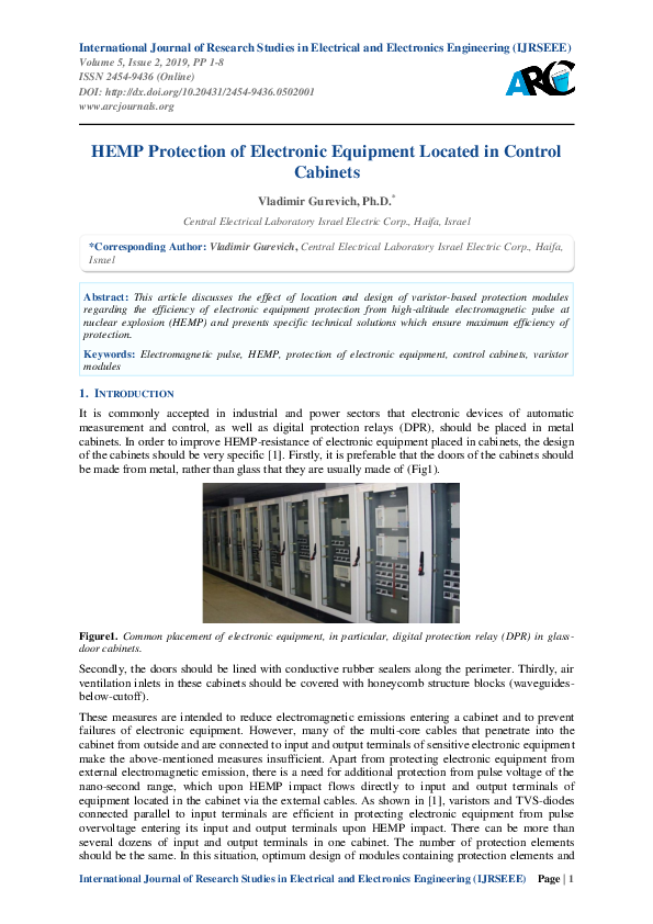 (PDF) HEMP Protection of Electronic Equipment Located in Control Cabinets