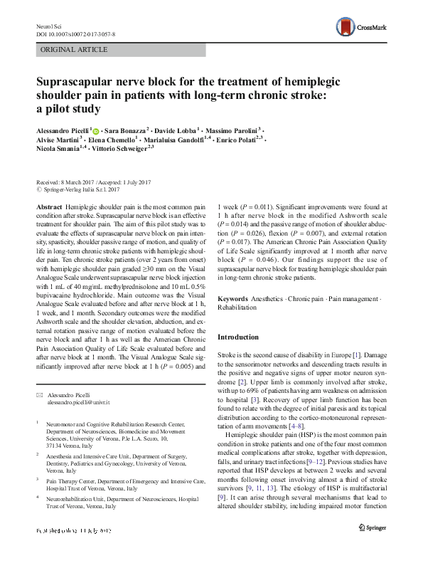 (PDF) Suprascapular nerve block for the treatment of hemiplegic ...