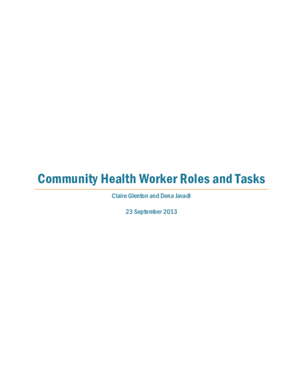 (PDF) Community Health Worker Roles and Tasks