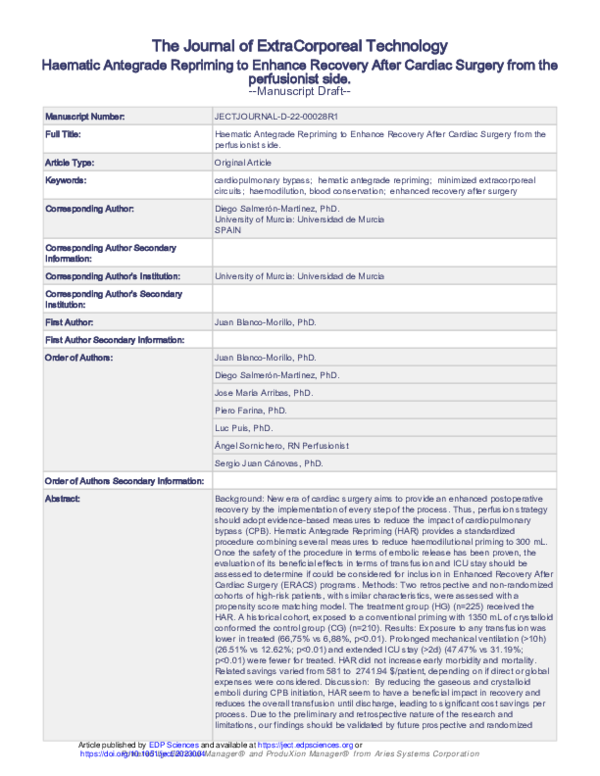 (PDF) Haematic antegrade repriming to enhance recovery after cardiac ...