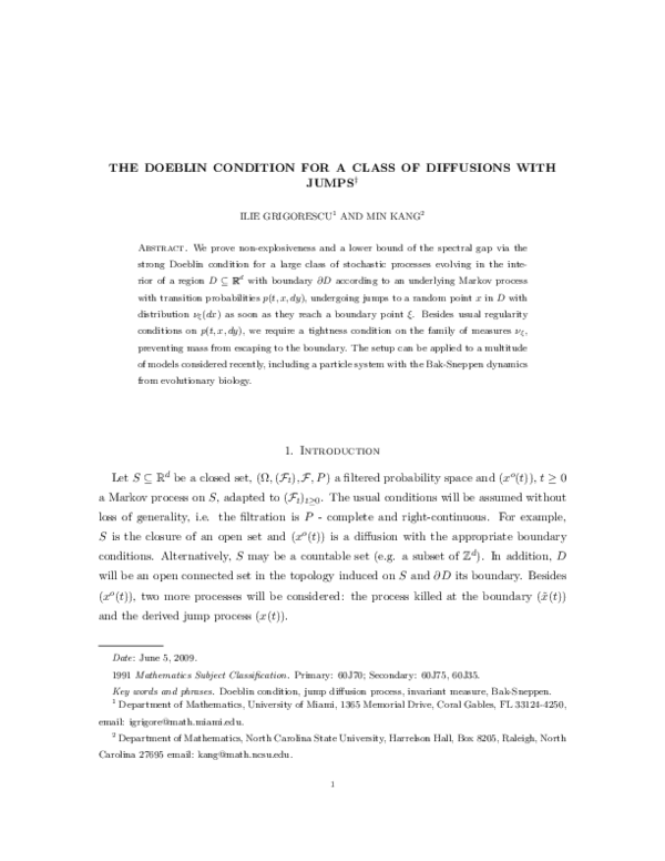 (PDF) The Doeblin condition for a class of diffusions with jumps