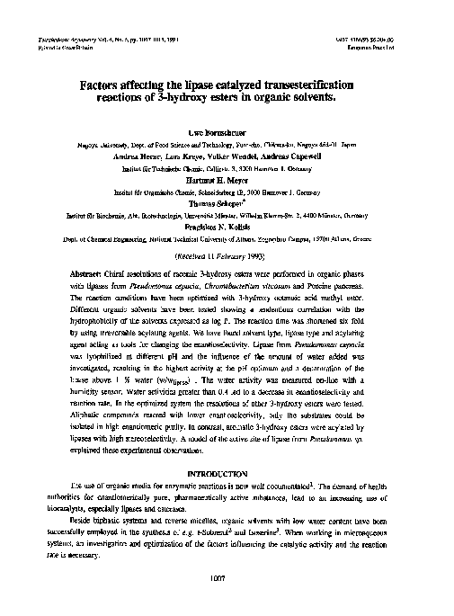 (PDF) Factors affecting the lipase catalyzed transesterification ...