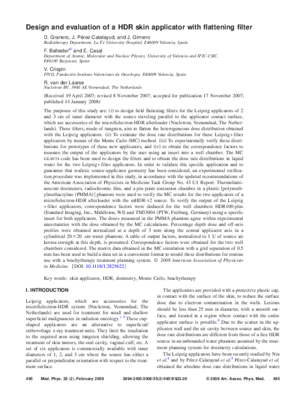 (PDF) Design and evaluation of a HDR skin applicator with flattening filter