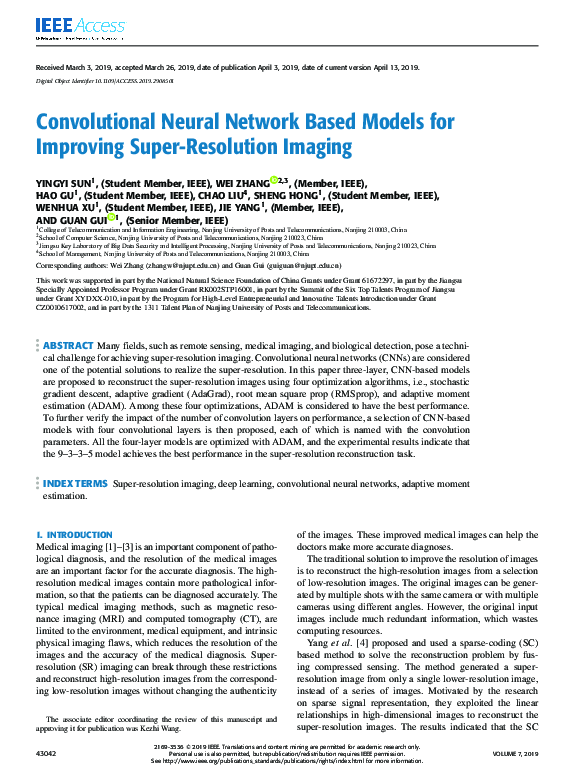 (PDF) Convolutional Neural Network Based Models for Improving Super-Resolution Imaging