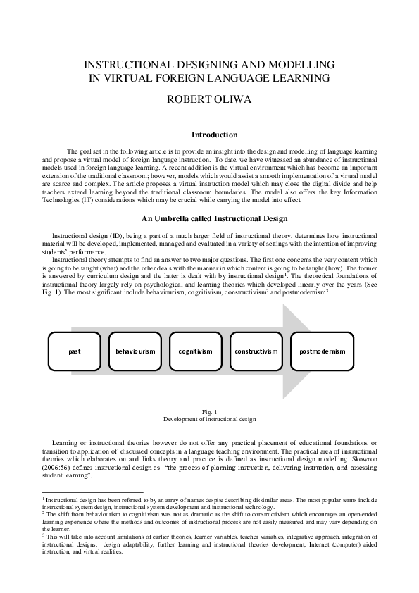 Pdf Instructional Designing And Modelling In Virtual Foreign Language Learning