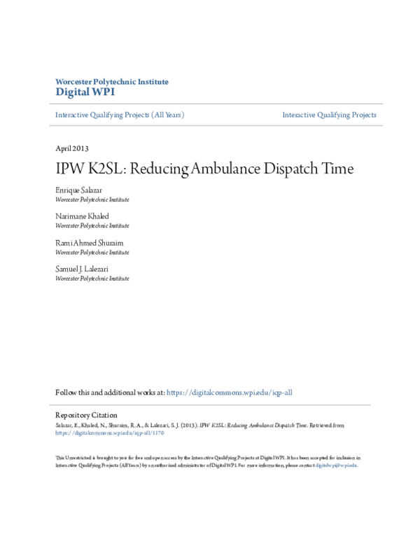 (PDF) IPW K2SL: Reducing Ambulance Dispatch Time