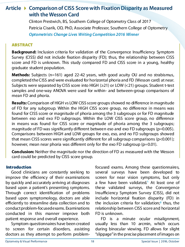(PDF) Comparison of CISS Score with Fixation Disparity as Measured with ...