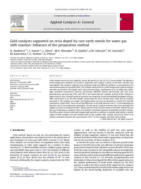 (PDF) Gold catalysts supported on ceria doped by rare earth metals for ...