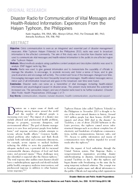 (PDF) Disaster Radio for Communication of Vital Messages and Health ...