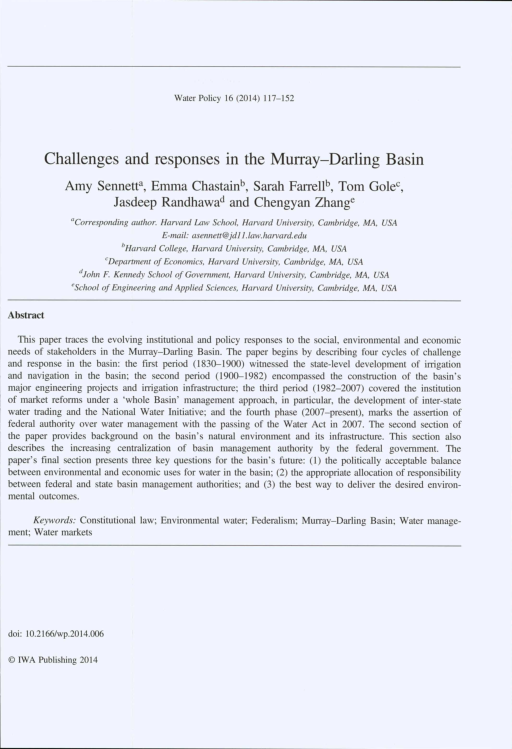 (PDF) Challenges and responses in the Murray–Darling Basin