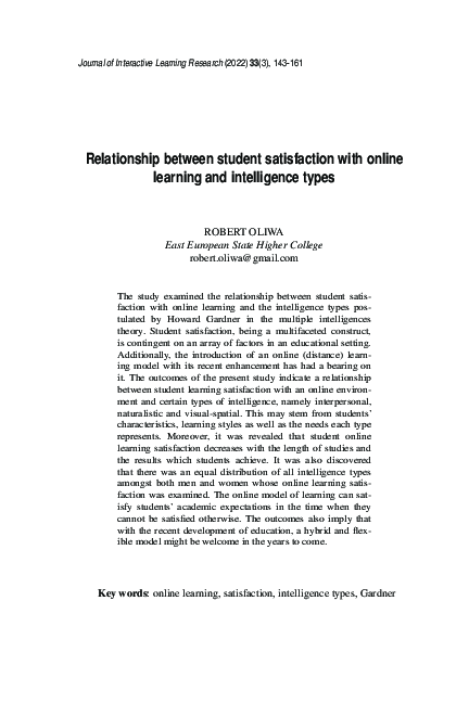 (PDF) Relationship between student satisfaction with online learning and intelligence types