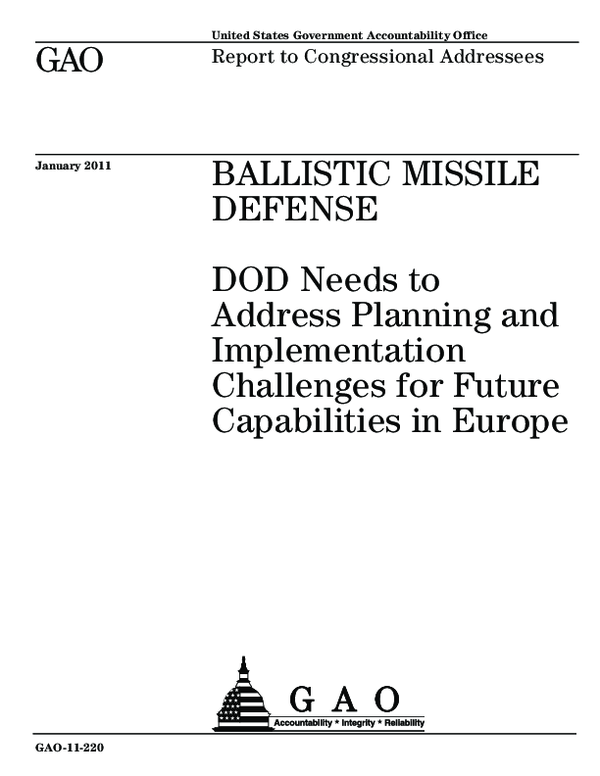 (PDF) Ballistic Missile Defense: DOD Needs to Address Planning and Implementation Challenges for ...