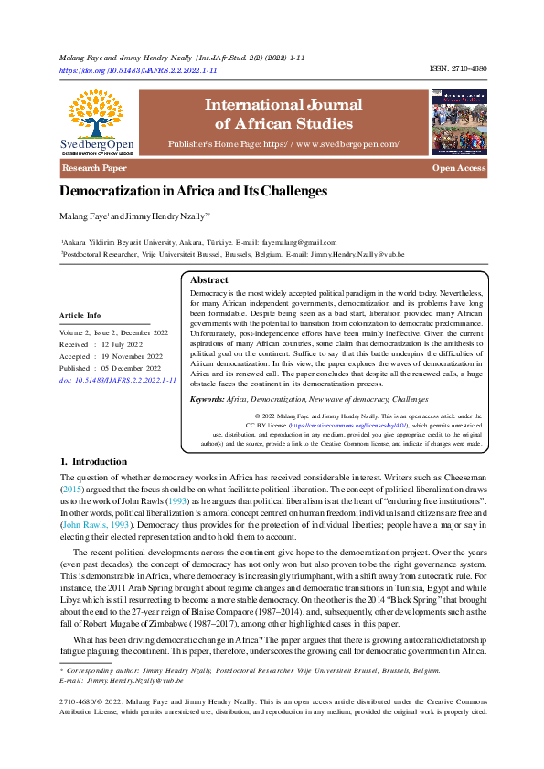 Pdf Democratization Challenges In Africa