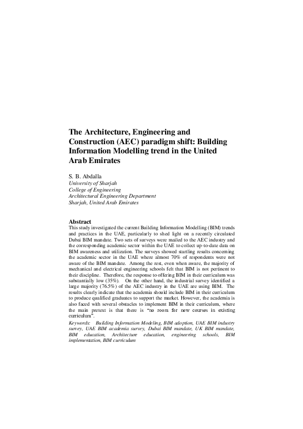 (PDF) The Architecture, Engineering and Construction (AEC) paradigm shift: Building Information ...