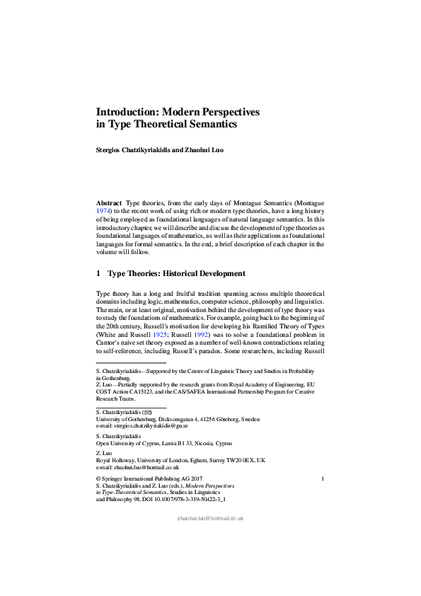 (PDF) Introduction: Modern Perspectives in Type Theoretical Semantics