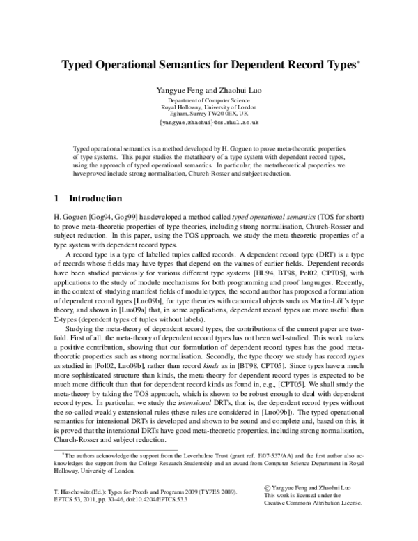 Pdf Typed Operational Semantics For Dependent Record Types Zhaohui Luo