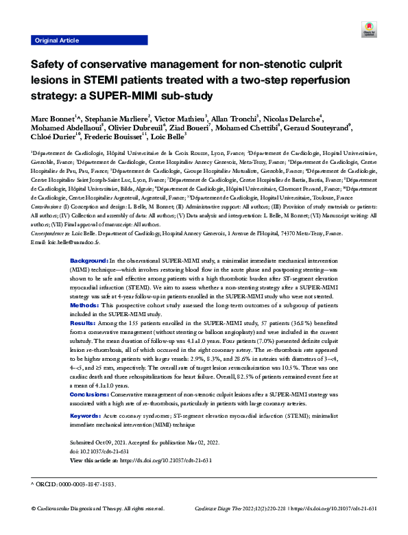 (PDF) Safety of conservative management for non-stenotic culprit ...
