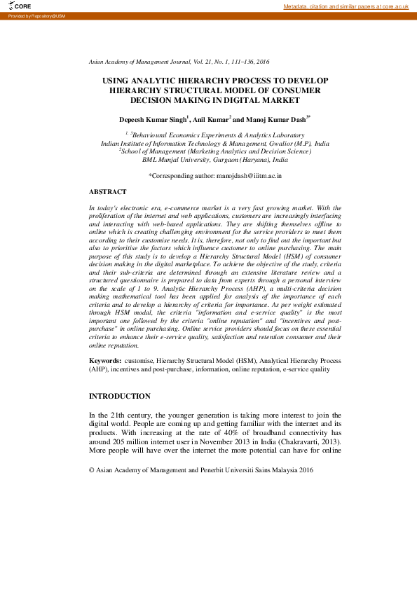 Pdf Using Analytic Hierarchy Process To Develop Hierarchy Structural