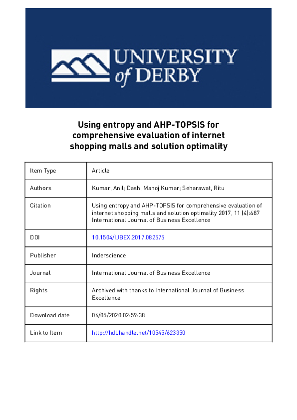 Pdf Using Entropy And Ahp Topsis For Comprehensive Evaluation Of