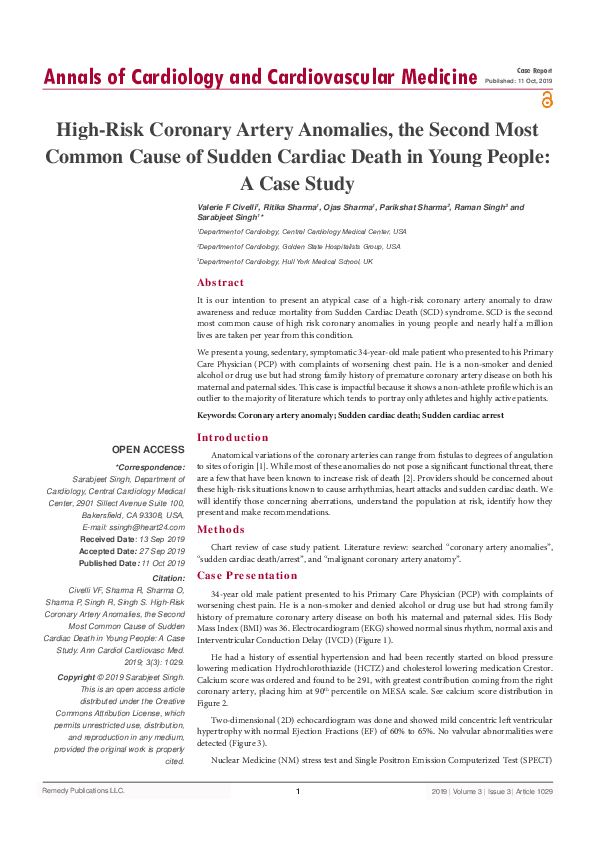 (PDF) High-Risk Coronary Artery Anomalies, the Second Most Common Cause ...