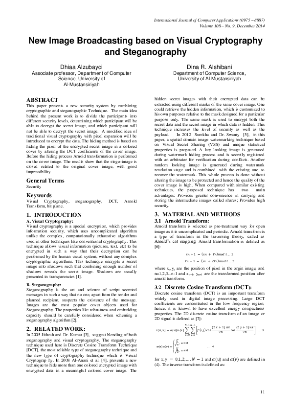 Pdf New Image Broadcasting Based On Visual Cryptography And Steganography