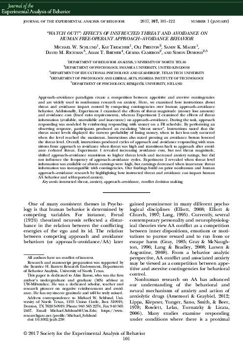 (PDF) “Watch out!”: Effects of instructed threat and avoidance on human ...