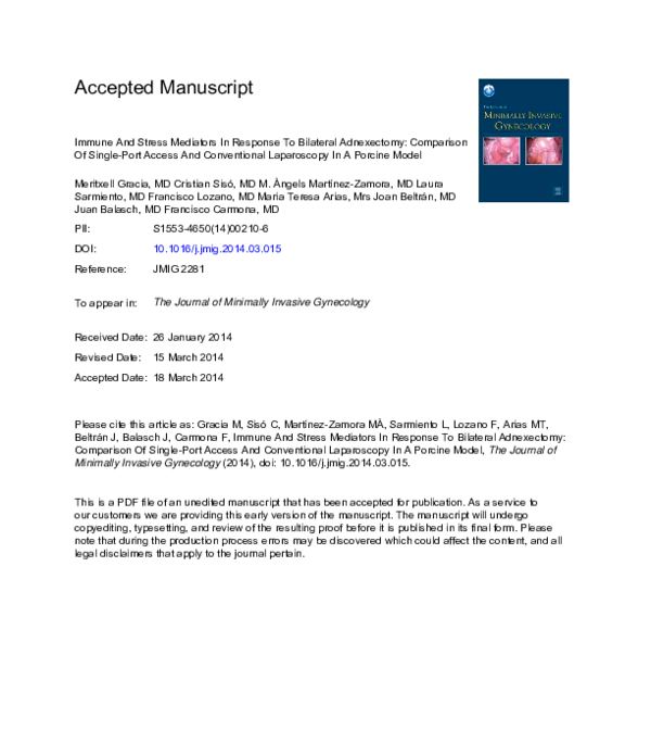 (PDF) Immune And Stress Mediators In Response To Bilateral Adnexectomy ...