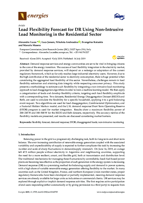 (PDF) Load Flexibility Forecast for DR Using Non-Intrusive Load Monitoring in the Residential Sector