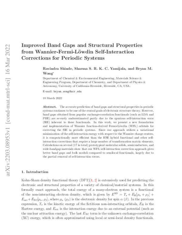 Pdf Improved Band Gaps And Structural Properties From Wannier Fermi Löwdin Self Interaction