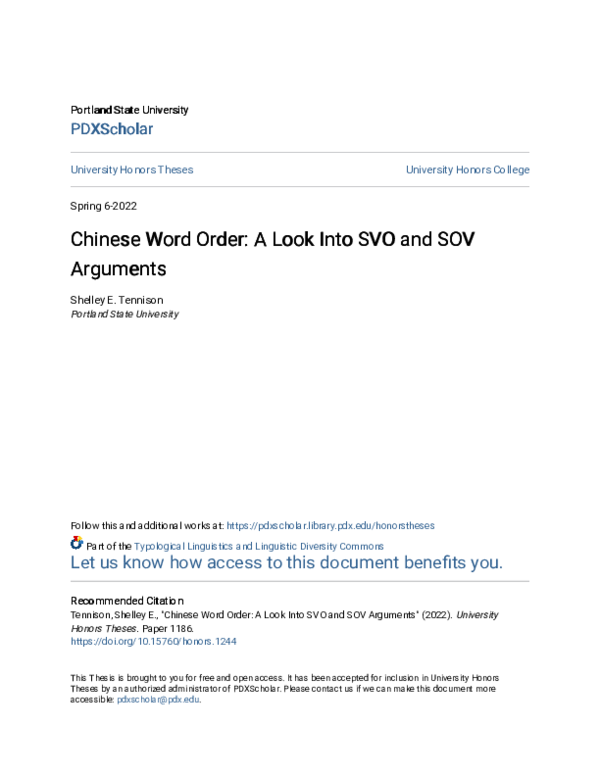 (PDF) Chinese Word Order: A Look Into SVO and SOV Arguments