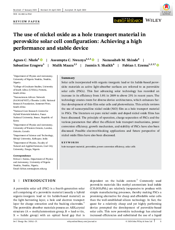 (PDF) The use of nickel oxide as a hole transport material in ...