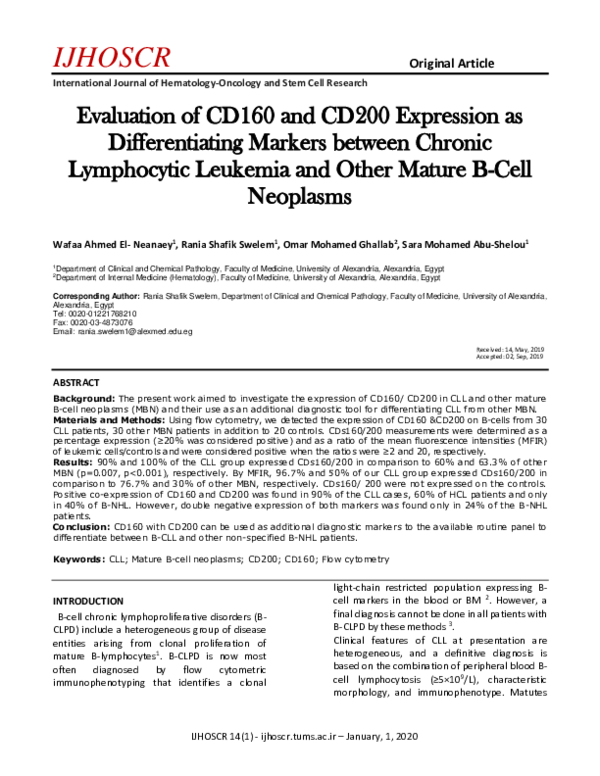 (PDF) Evaluation of CD160 and CD200 Expression as Differentiating ...