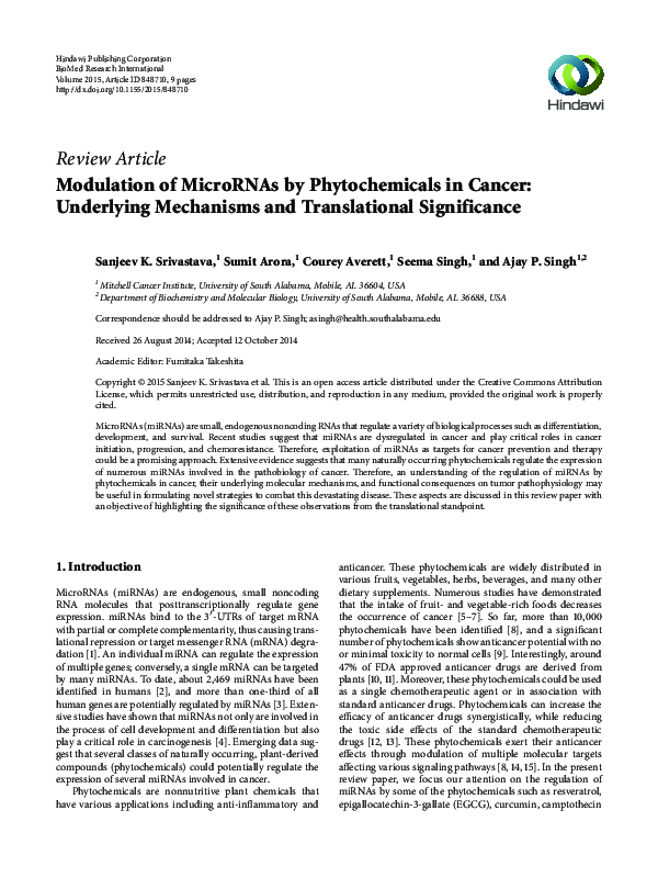(PDF) Phytochemicals and MicroRNA Regulation in Cancer