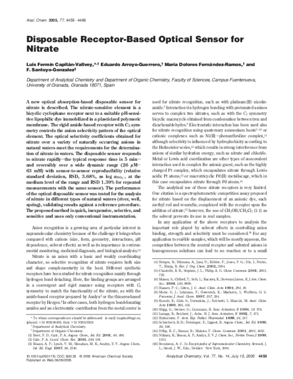 (PDF) Disposable Receptor-Based Optical Sensor for Nitrate