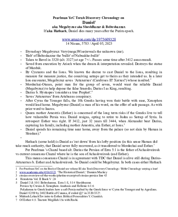 (PDF) Aligning Torah, Science, and Daniel's Chronology