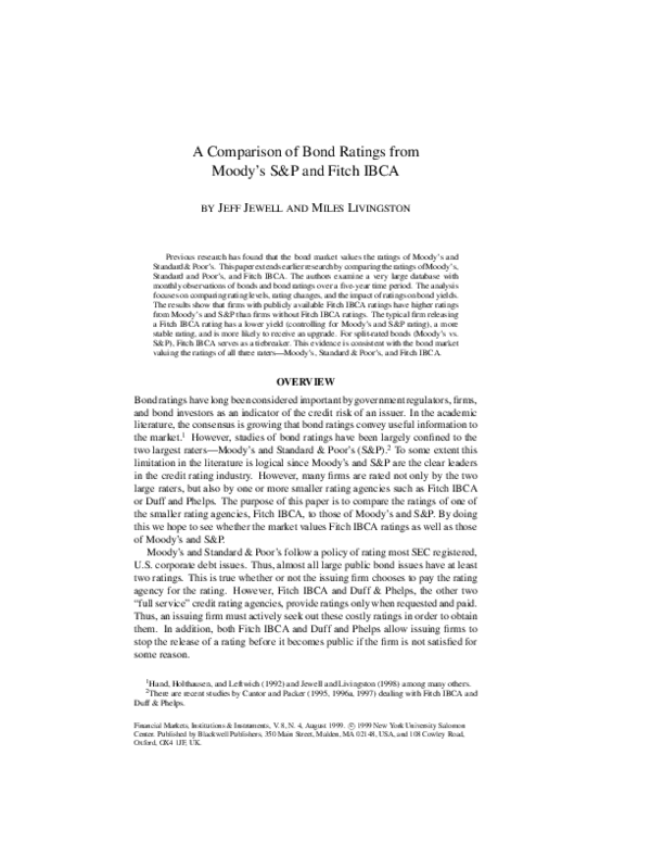 (PDF) A Comparison of Bond Ratings from Moody's S&P and Fitch IBCA