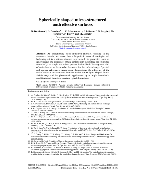 (PDF) Spherically shaped micro-structured antireflective surfaces