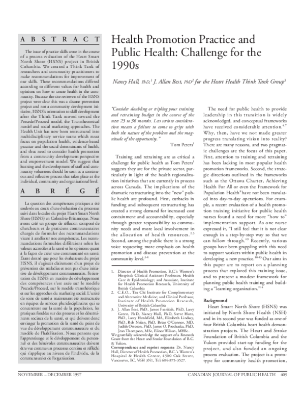 (PDF) Health Promotion Practice and Public Health: Challenge for the 1990s