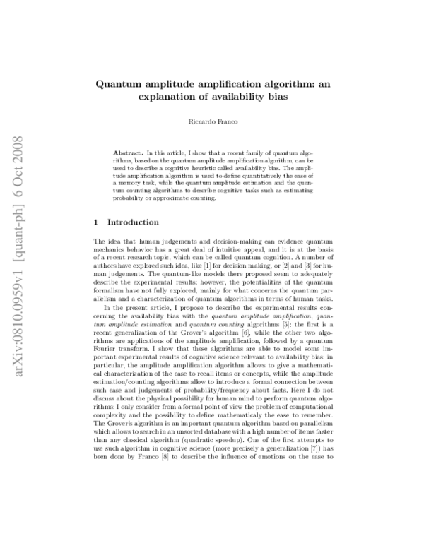 Pdf Quantum Amplitude Amplification Algorithm An Explanation Of Availability Bias