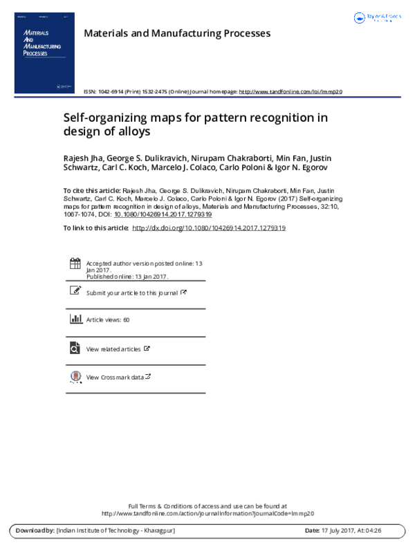 (PDF) Self-organizing maps for pattern recognition in design of alloys