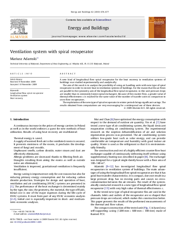 (PDF) Ventilation system with spiral recuperator