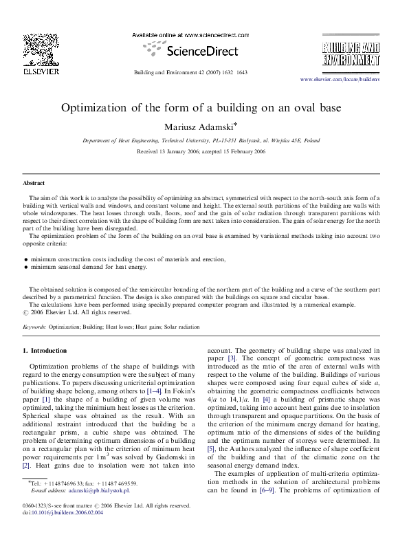(PDF) Optimization of the form of a building on an oval base