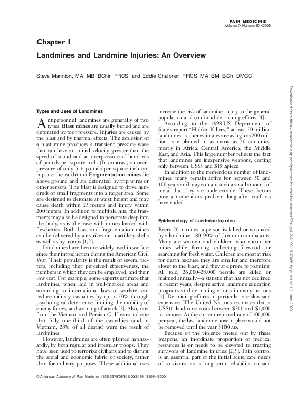 (PDF) Chapter 1 Landmines and Landmine Injuries: An Overview