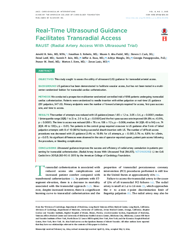 (PDF) Real-Time Ultrasound Guidance Facilitates Transradial Access: The ...