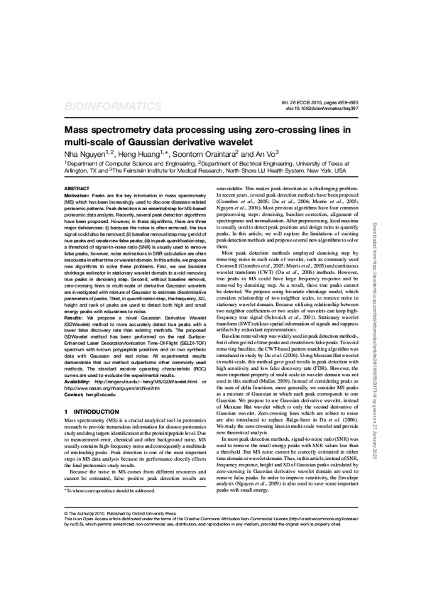 (PDF) Mass spectrometry data processing using zero-crossing lines in ...