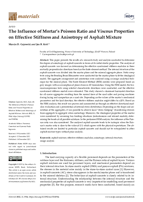(PDF) The Influence of Mortar’s Poisson Ratio and Viscous Properties on Effective Stiffness and ...