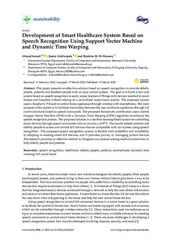 (PDF) Development of Smart Healthcare System Based on Speech Recognition Using Support Vector ...