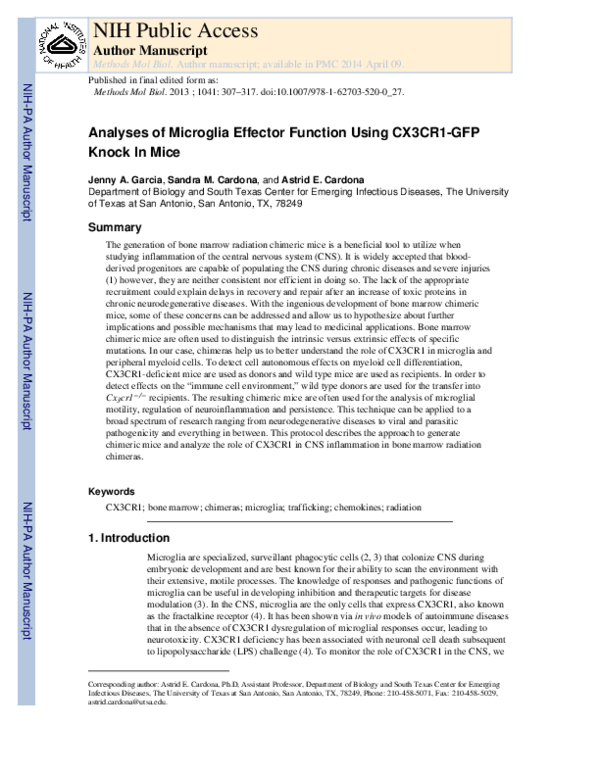 (PDF) Analyses of Microglia Effector Function Using CX3CR1-GFP Knock-In ...