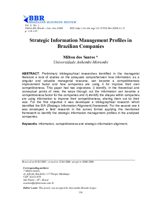 (PDF) Strategic Information Management Profiles in Brazilian Companies